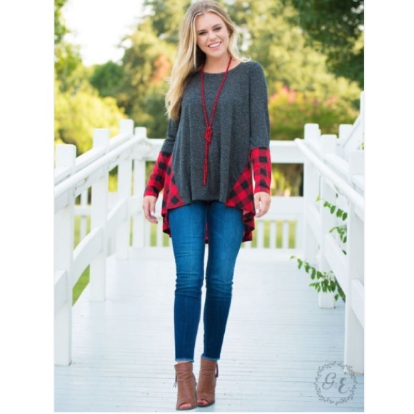 Grace & Emma | Tops | Red Buffalo Plaid Peplum Ruffle Top | Poshmark